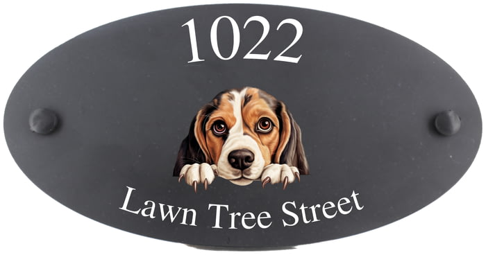Personalised Beagle Dog Motif Oval Slate House Sign Plaque 25x13cm from ...