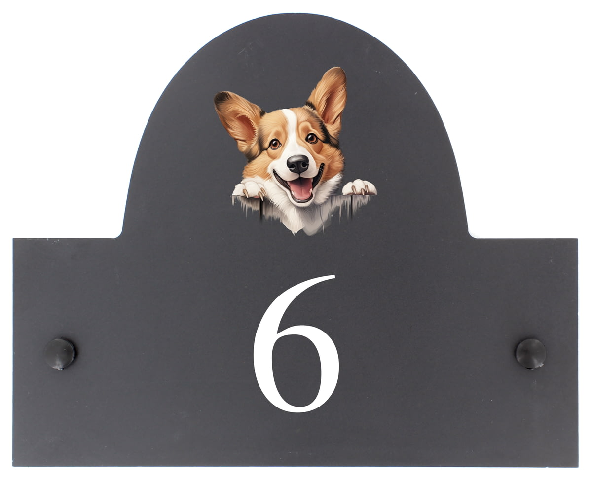 Personalised Pembroke Welsh Corgi Dog Motif Slate House Name or Number ...
