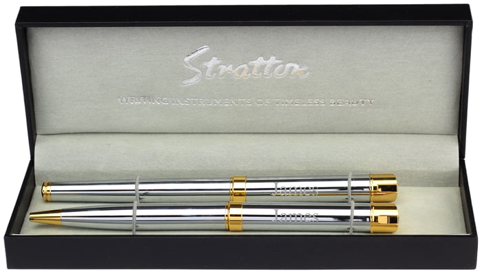 Personalised Stratton Rollerball and Ballpoint Pen Set - Silver and Gold from Go Find A Gift