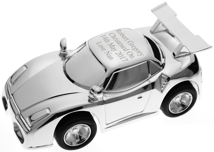 Personalised Engraved Silver Racing Sports Car Money Box With Moving ...