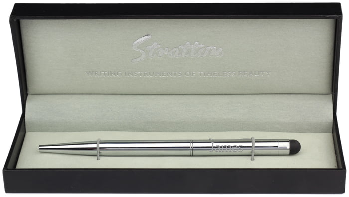 Personalised Stratton Ballpoint Pen Silver Barrel With Stylus from Go ...